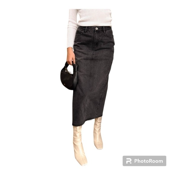 Angel Kiss | Skirts | Nwt Angel Kiss Black Wash Long Denim Skirt Size ...